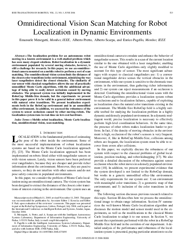 Pdf Omnidirectional Vision Scan Matching For Robot Localization In Dynamic Environments