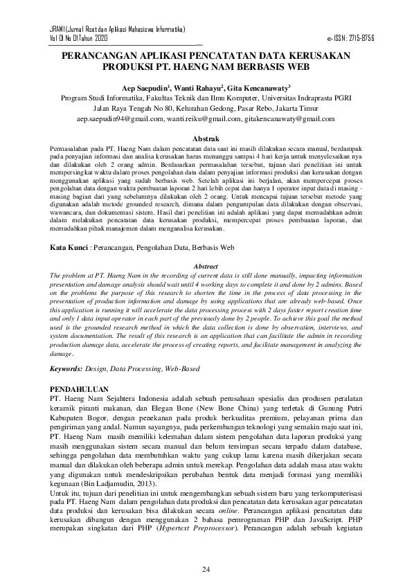 (PDF) Perancangan Aplikasi Pencatatan Data Kerusakan Produksi PT Haeng ...