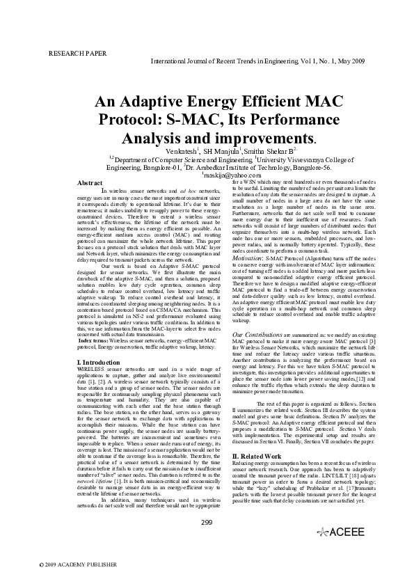 Pdf An Adaptive Energy Efficient Mac Protocol S Mac Its Performance Analysis And