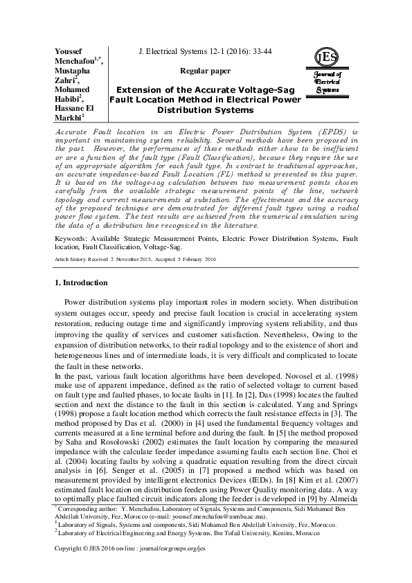 (PDF) Extension of the Accurate Voltage-Sag Fault Location Method in Electrical Power ...