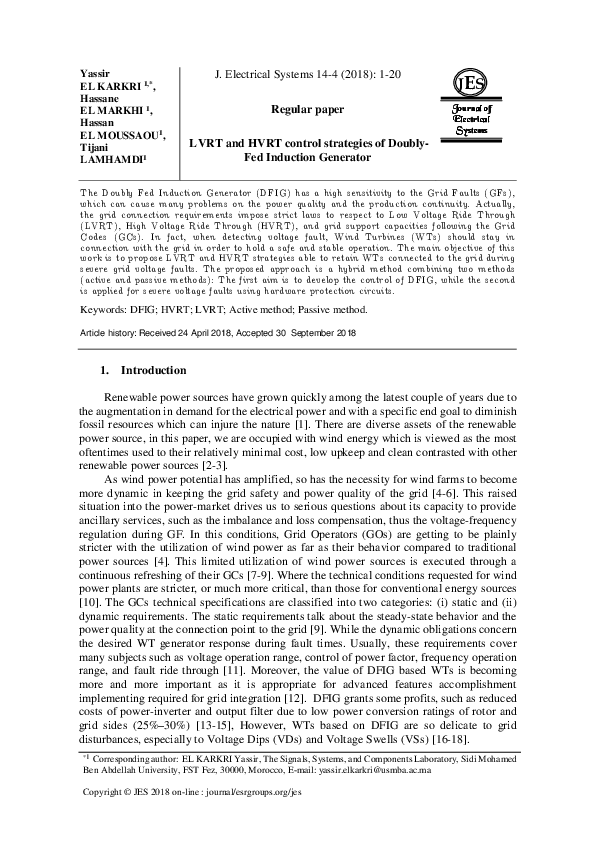 Pdf Lvrt And Hvrt Control Strategies Of Doubly Fed Induction Generator