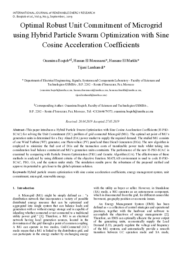 (PDF) Optimal Robust Unit Commitment of Microgrid using Hybrid Particle Swarm Optimization with ...