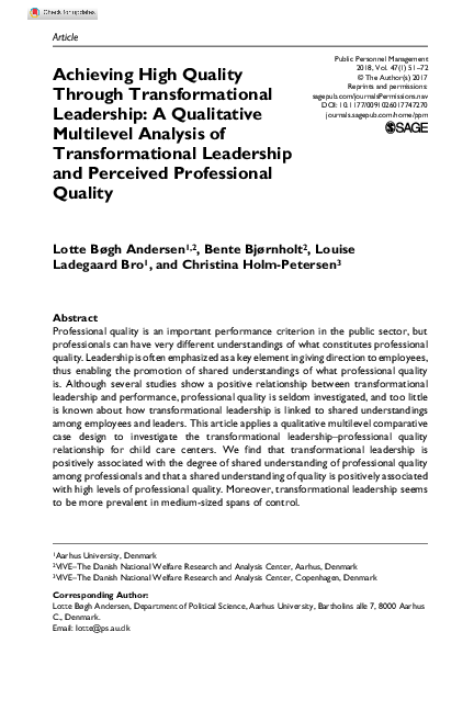 (PDF) Achieving High Quality Through Transformational Leadership: A ...