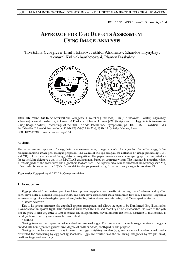 (PDF) Approach for Egg Defects Assessment Using Image Analysis