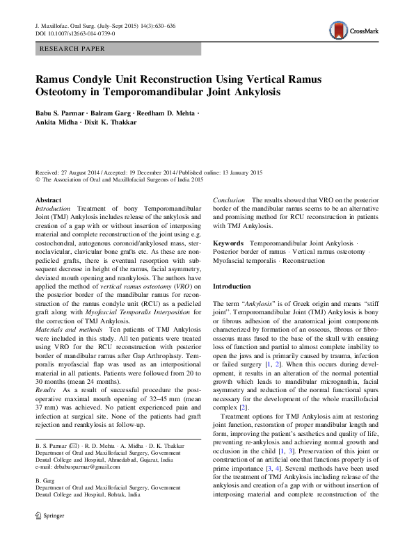 (PDF) Ramus Condyle Unit Reconstruction Using Vertical Ramus Osteotomy ...