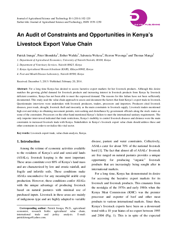 (PDF) Kenya's Livestock Export: Constraints and Prospects
