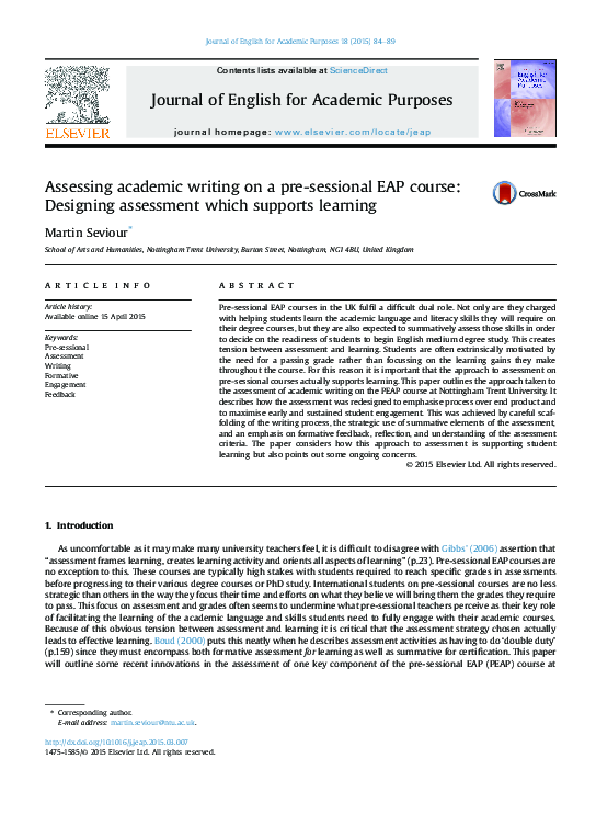 (PDF) Assessing academic writing on a pre-sessional EAP course: Designing assessment which ...