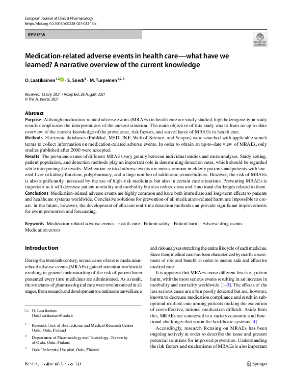 (PDF) Medication-related adverse events in health care—what have we ...