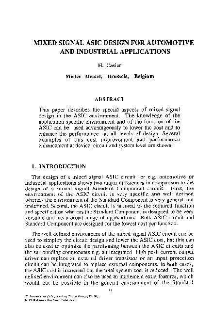 (PDF) Mixed Signal ASIC Design for Automotive and Industrial Applications