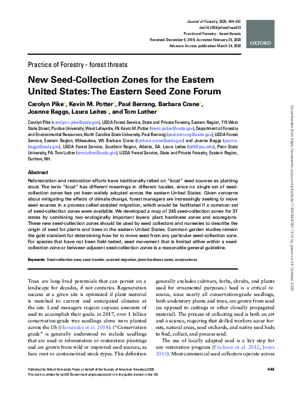 (PDF) New Seed-Collection Zones for the Eastern United States: The ...