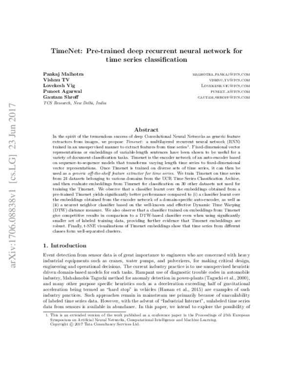 Pdf Timenet Pre Trained Deep Recurrent Neural Network For Time Series Classification