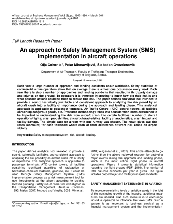 (PDF) An approach to Safety Management System (SMS) implementation in ...