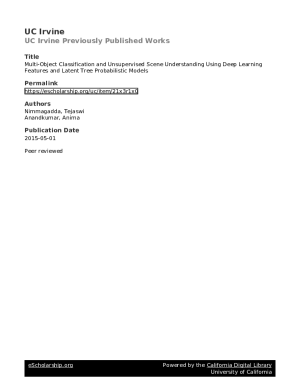 Pdf Title Multi Object Classification And Unsupervised Scene Understanding Using Deep Learning