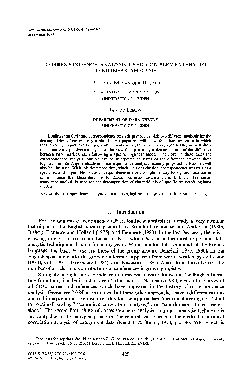 (PDF) Correspondence analysis used complementary to loglinear analysis