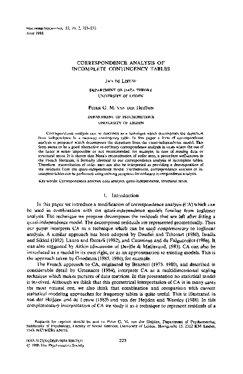 (PDF) Correspondence analysis of incomplete contingency tables