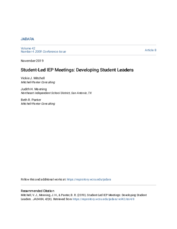 (PDF) Student-Led IEP Meetings: Developing Student Leaders