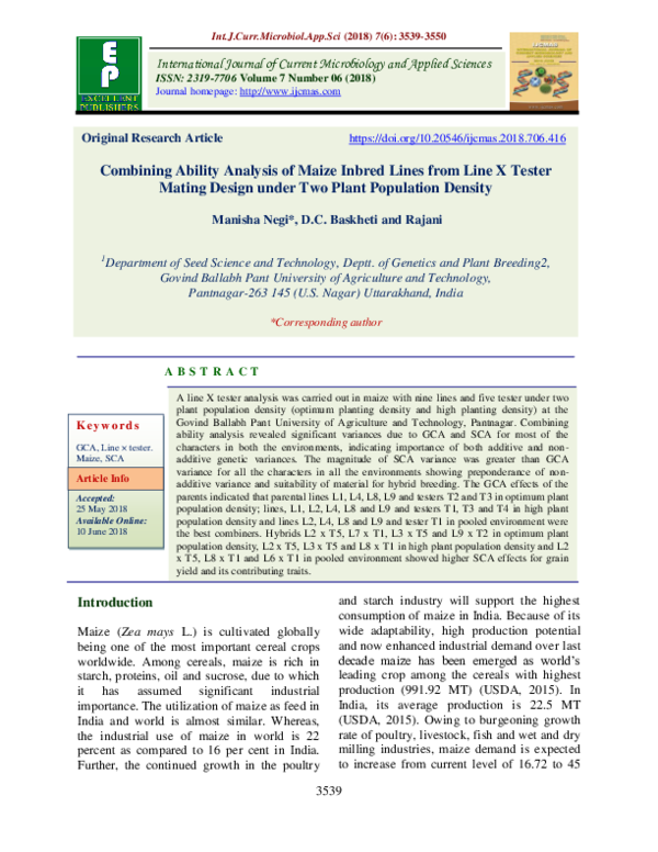 (PDF) Combining Ability Analysis of Maize Inbred Lines from Line X ...