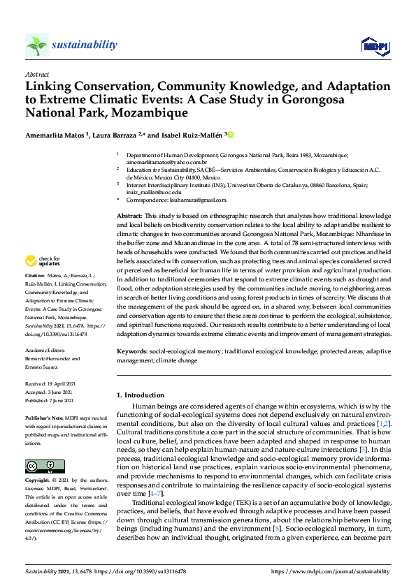 (PDF) Linking Conservation, Community Knowledge, and Adaptation to ...