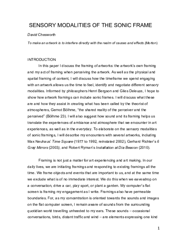 (PDF) SENSORY MODALITIES OF THE SONIC FRAME | David Chesworth - Academia.edu