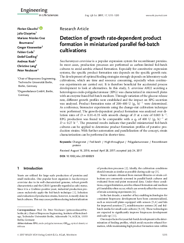 (PDF) Detection of growth rate-dependent product formation in miniaturized parallel fed-batch ...