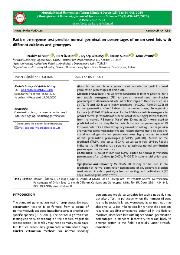 (PDF) Radicle Emergence Test Predicts Normal Germination Percentages of ...