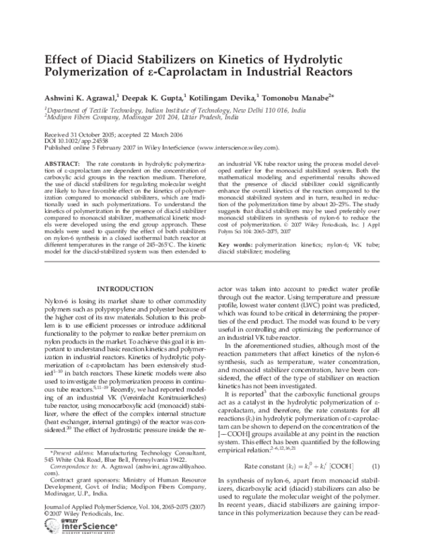 (PDF) Effect of diacid stabilizers on kinetics of hydrolytic ...