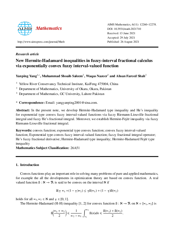 (PDF) New Hermite-Hadamard inequalities in fuzzy-interval fractional calculus via exponentially ...