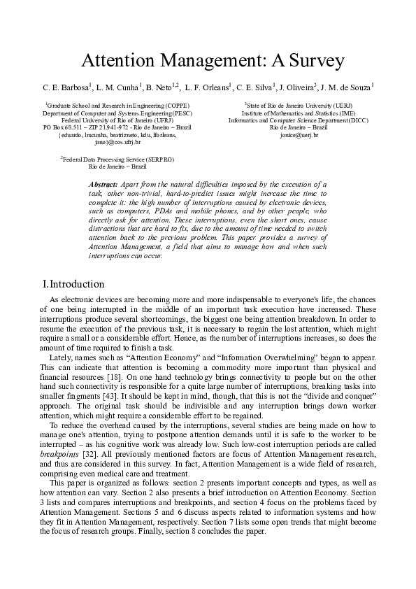 (PDF) Attention Management: A Survey