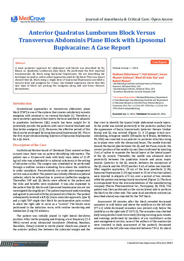 (PDF) Anterior Quadratus Lumborum Block Versus Transversus Abdominis ...