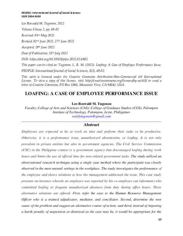 (PDF) Loafing: A Case of Employee Performance Issue