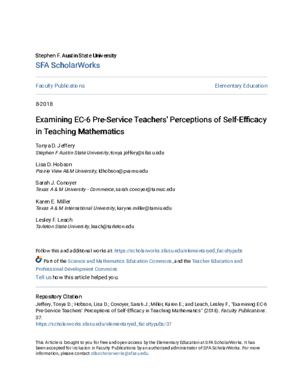(PDF) Examining EC-6 Pre-Service Teachers' Perceptions of Self-Efficacy ...