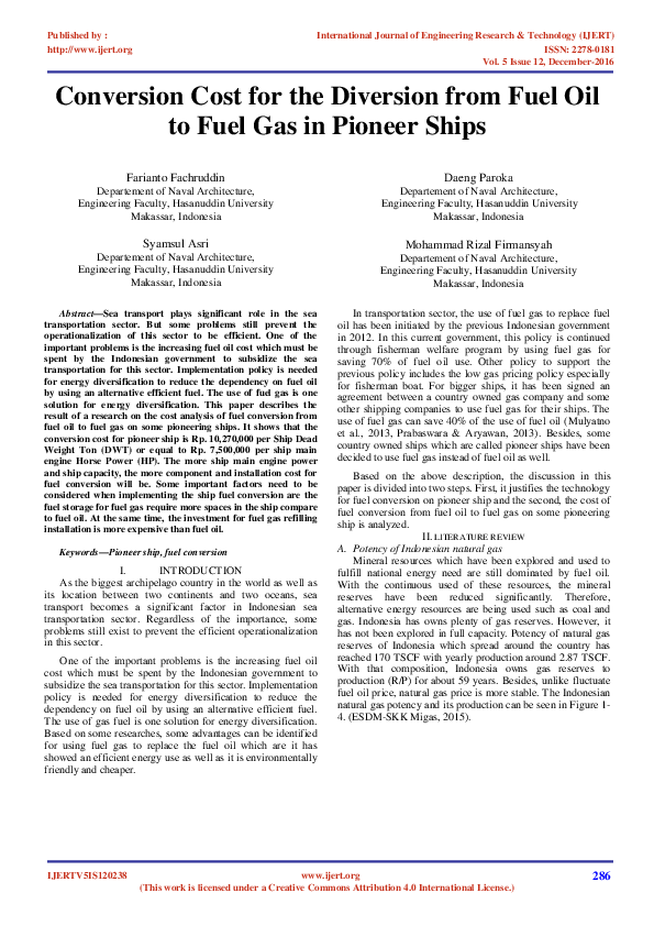 (PDF) Conversion Cost for the Diversion from Fuel Oil to Fuel Gas in ...