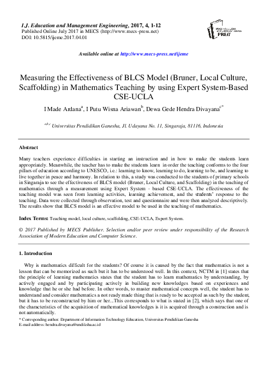 (PDF) Measuring the Effectiveness of BLCS Model (Bruner, Local Culture ...