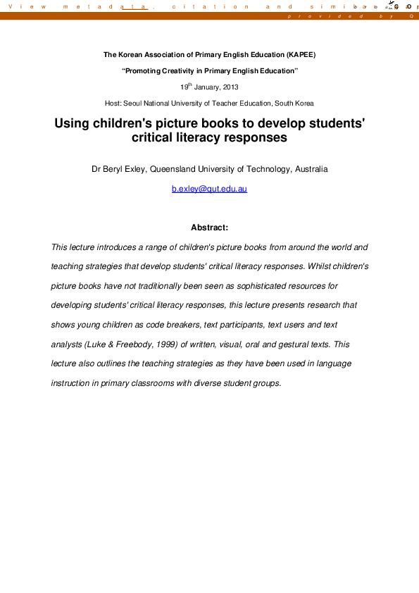(PDF) Using children's picture books to develop students' critical ...