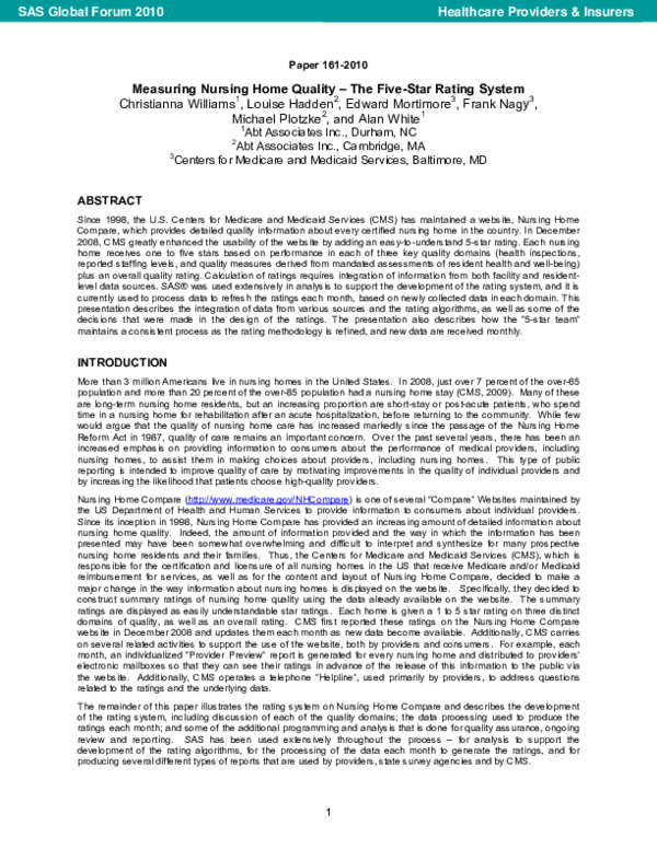 (PDF) Measuring Nursing Home Quality – The Five-Star Rating System ...