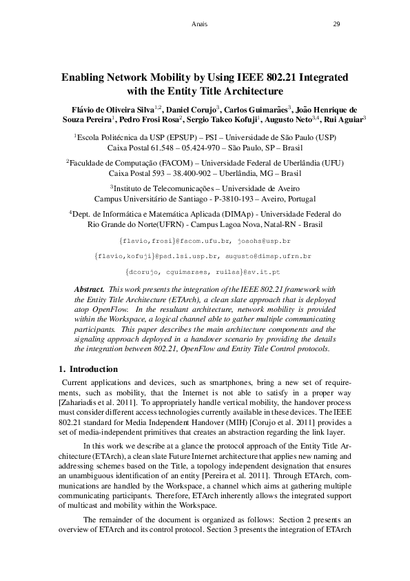 (PDF) Enabling Network Mobility by Using IEEE 802.21 Integrated with the Entity Title Architecture