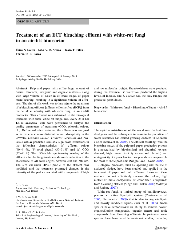 (PDF) Treatment of an ECF bleaching effluent with white-rot fungi in an ...