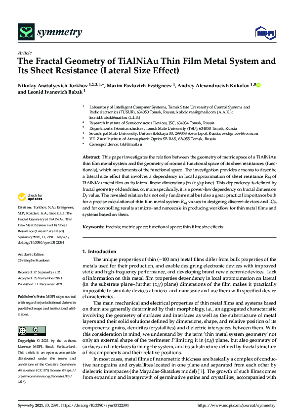 (PDF) The Fractal Geometry of TiAlNiAu Thin Film Metal System and Its Sheet Resistance (Lateral ...