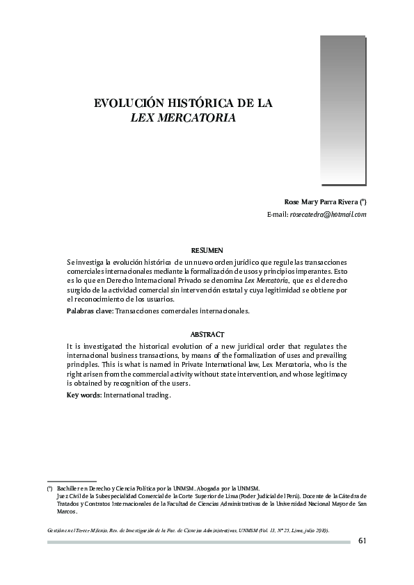 (PDF) Evolución Histórica De La Lex Mercatoria