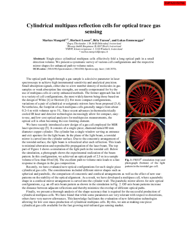 (PDF) Cylindrical multipass reflection cells for optical trace gas sensing