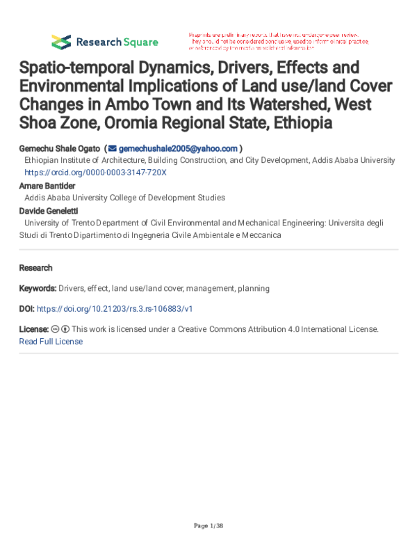 (PDF) Spatio-temporal Dynamics, Drivers, Effects and Environmental Implications of Land use/land ...