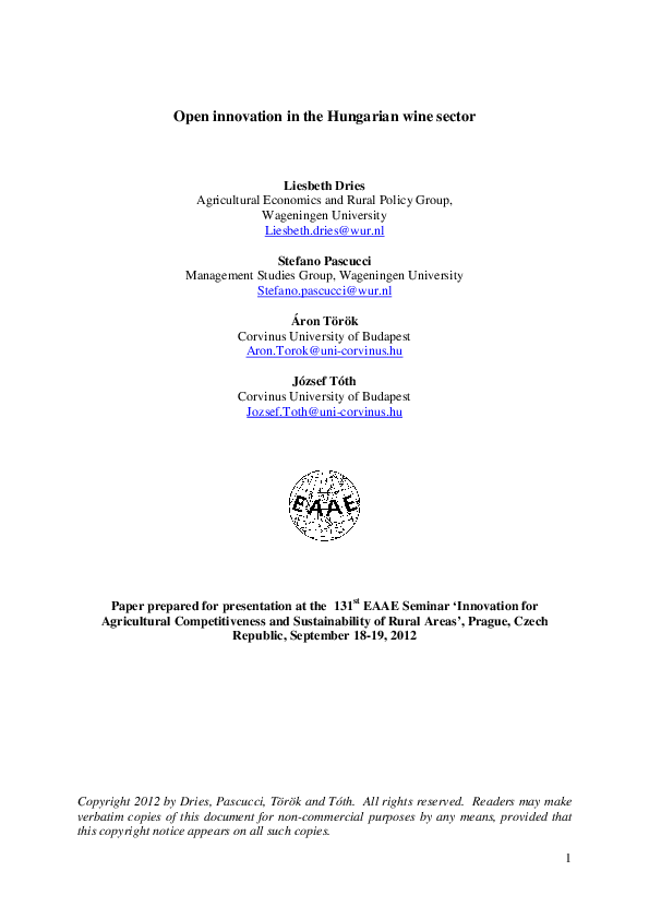 (PDF) Open Innovation: A Case-study of the Hungarian Wine Sector