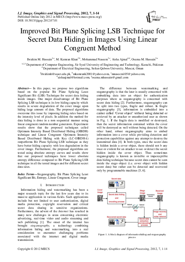 Pdf Improved Bit Plane Splicing Lsb Technique For Secret Data Hiding In Images Using Linear
