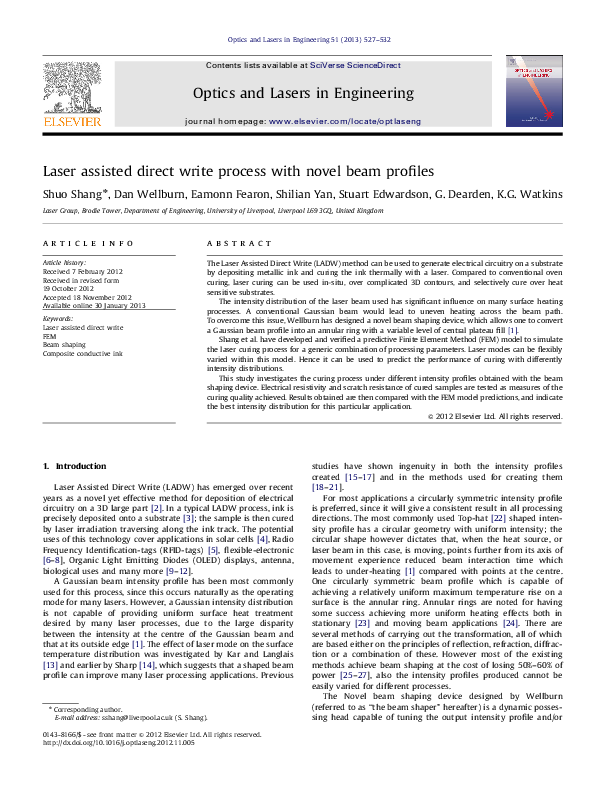 (PDF) Laser assisted direct write process with novel beam profiles | S ...