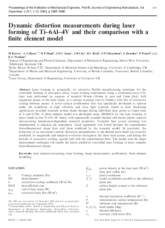 (PDF) Dynamic distortion measurements during laser forming of Ti’6Al’4V and their comparison ...