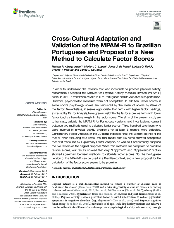 (PDF) Cross-Cultural Adaptation and Validation of the MPAM-R to Brazilian Portuguese and ...