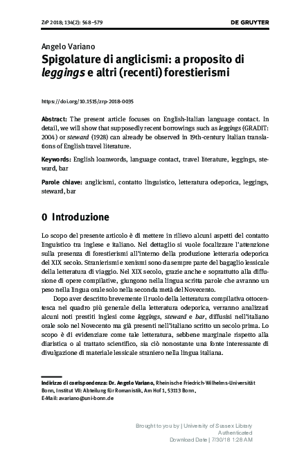 (PDF) Spigolature di anglicismi: a proposito di leggings e altri ...