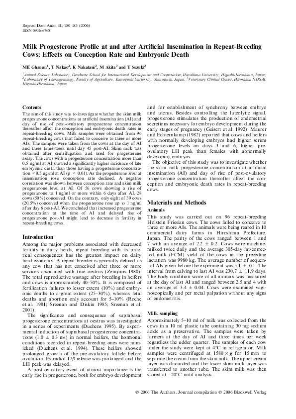 (PDF) Milk Progesterone Profile at and after Artificial Insemination in ...