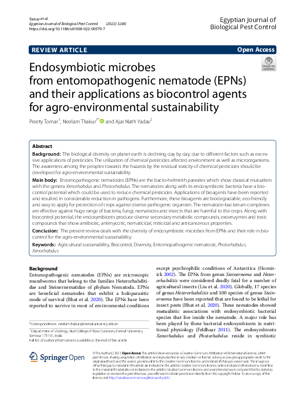 (PDF) Endosymbiotic microbes from entomopathogenic nematode (EPNs) and their applications as ...