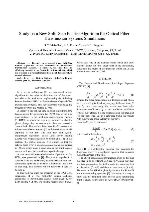 (PDF) Study on a new split-step fourier algorithm for optical fiber ...